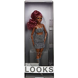 Barbie Signature Barbie Looks Doll (Petite, Red Hair) Fully Posable Fashion Doll Wearing Glittery Crop Top & Skirt, Gift for Collectors