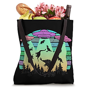 Funny UFO Alien Abduction Dinosaur Retro Aesthetic Camping Tote Bag