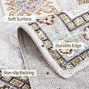 5x7 Indoor Boho Medium Area Rug for Living Room - Ultra Soft Oriental Distressed Rug with Non-Slip Backing - Washable, Stain-Resistant Carpet for Bedroom, Dining Room, Office or Kitchen, Blue