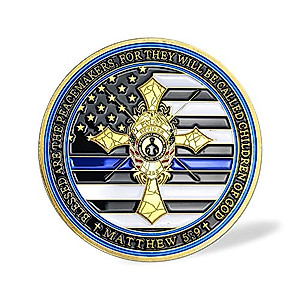 AtSKnSK Police Officers Law Enforcement Challenge Coin Thin Blue Line Police Prayer Coin