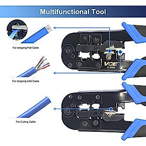VCE RJ45 RJ11/RJ12 RJ22 Ethernet Crimp Tool Crimper Cutter Stripper All-in-one Multi-Tool for Network Telephone Cat3 Cat5 Cat5e Cat6 Cat6A Modular Connector Plug Cables