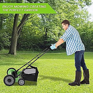 TBVECHI Cordless Manual Lawn Mower with 5-Blades, Adjustable Cutting Handle Height Push Lawn Mower with Grass Catcher, 5381ft2 Grass Cutter (20")