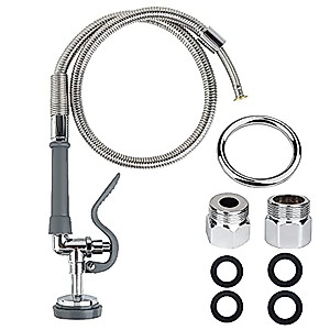 KWODE Pre Rinse Hose with Sprayer Valve 44 Inch Hose with Sprayer Head Replacement Kit Commercial Sink Sprayer Hose for Kitchen Sink Faucet (Free Brass Adapter to Connect Add-on Swivel Spout)