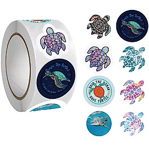 Sea Turtle Stickers (500 PCS), 8 Sea Animal Graphic Cartoon Decal Rolls Self-Adhesive Seals for Kids Girls Boys Teens for Birthday Party Decoration for Water Bottle Laptop Scrapbook Card Envelope