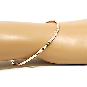 by you Inspirational Positive Quote Message Engraved Thin Cuff Bangle Hook Bracelet (YOU GOT THIS-ROSE GOLD)