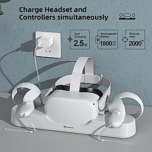 Smatree Charging Dock for Oculus Quest 2/Meta Quest 2, VR Controller and Headset Charge Simultaneously, [Updated Support Elite Strap with Battery] (with 2 Rechargeable Batteries)