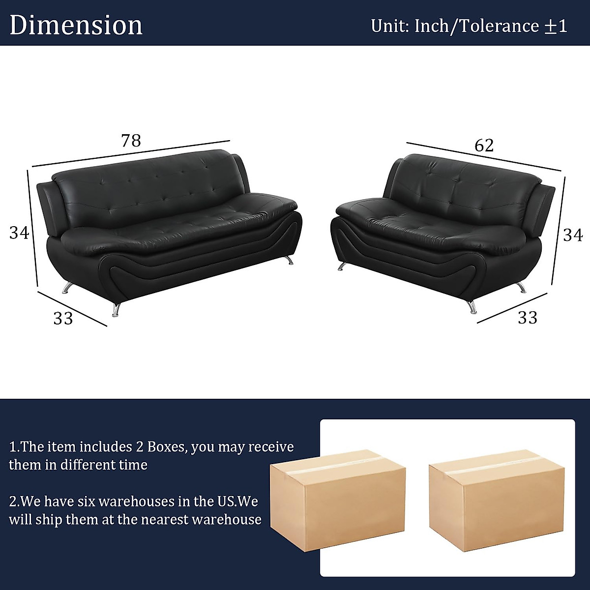 SIENWIEY Leather Couch Set, Living Room Couch Set, Black Modern 3 Seater Sofa and 2 Seater Loveseat 2 Piece Couch for Living Room Furniture Sets,Faux Leather