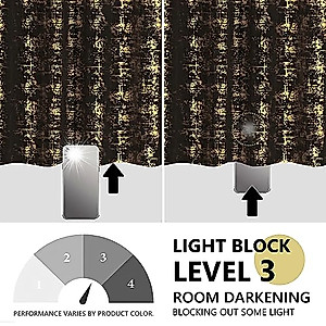 Tititex Luxury Golden Black Velvet Blackout Curtains 96 inch Length 2 Panels Sets for Bedroom Window Drapes Thermal Curtains with Grommets, Gold Foil Print for Living Room