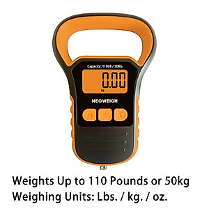 Portable Fishing Scale, Easy to Read, 110lbs/50kg, Digital Fishing Scale with Tape Measure, Large Backlight Display, 3 Weighing Units, Fishing Lanyard, Woven Strap, Tare Funcion