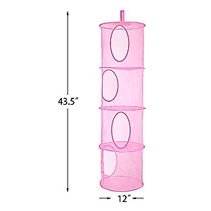2Pcs Stuffed Animal Storage Foldable Stuffed Animal Net or Hammock Organizer, 4 Compartments Hanging Mesh Toy Storage Hammock for Kid Room Toys, Gloves, Hats, Socks（Pink）