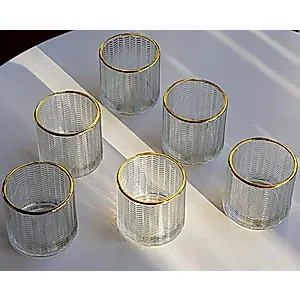 VOHO Votive Candle Holders Set of 6 with Gold Rim, Clear Tealight Candle Holder Bulk for Wedding Party, Glass Votive Candle Holders for Centerpiece Decoration(Clear, 2.75'' x 2.75'')
