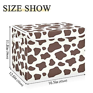 Kigai Retro Cow Print Storage Basket with Lid Collapsible Storage Bin Fabric Box Closet Organizer for Home Bedroom Office 1 Pack