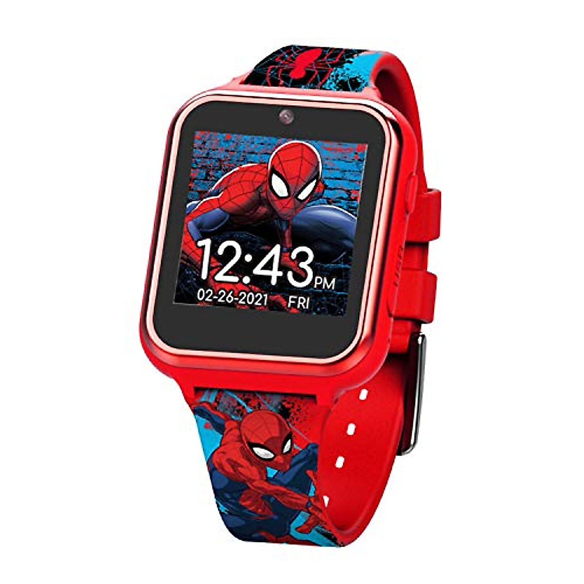 Accutime Kids Marvel Spider-Man Red Educational Touchscreen Smart Watch Toy for Boys, Girls, Toddlers - Selfie Cam, Learning Games, Alarm, Calculator, Pedometer, and More (Model: SPD4588AZ)