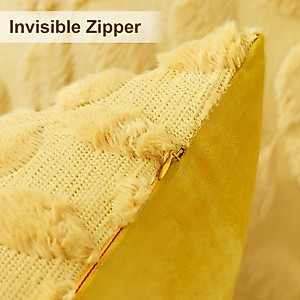 OTOSTAR Set of 2 Soft Plush Short Wool Velvet Decorative Throw Pillow Covers with 3D Flower Pattern Cushion Covers - Couch Sofa Pillow Covers for Living Room - Yellow 18x18 Inch