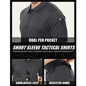 MAGCOMSEN Men's Tactical Shirts Light Golf Shirts Fishing Shirts Pique Polo Shirts Short Sleeve Grey L