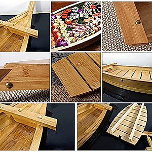 WINIAER Wooden Sushi Boat Serving Tray 35 Inch, Extra Large Sushi Plates Sushi Boat Sashimi Serving Platter for Restaurant or Catering Service