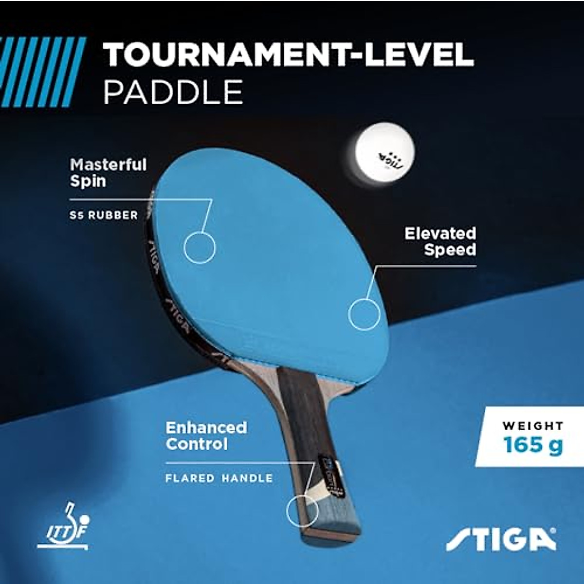 STIGA Pro Carbon Performance-Level Table Tennis Racket with Carbon Technology for Tournament Play - Red and Blue Colors