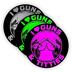 (x3) Hard Hat Stickers | I LOVE GUNS AND TITTIES | Sexy Babe Motorcycle Welding Helmet Welder Decals | Funny Labels Badges Toolbox Laborer Construction Trucker Cowboy Rodeo Truckin Redneck Girl Boobie