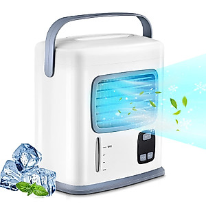 3 in 1 Personal Air Conditioner Fan for Office - Mini Portable AC Evaporative Air Cooler Fan w/Auto Timer, Adjustable Wind Direction, 18 Oz Large Water Tank, Low Noise, Ideal for Small Room Indoor