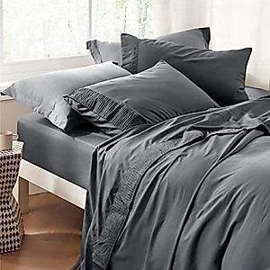 BEDSURE Queen Sheet Set - Soft 1800 Sheets for Queen Size Bed, 4 Pieces Hotel Luxury Grey Queen Sheets, Easy Care Polyester Microfiber Cooling Bed Sheet Set