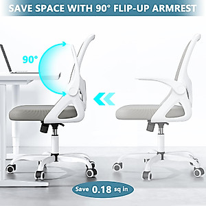 Kensaker Home Desk Chair with Back Supportive Lumbar Support, Breathable Double Mesh Cushion Home Desk Office Chair with Flip up Arms, Modern Ergonomic Home Desk Office Chair for Home and Work(Gray)