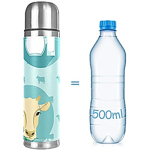 Cow Heads and Milk Jug Stainless Steel Water Bottle, Leak-Proof Travel Thermos Mug, Double Walled Vacuum Insulated Flask 17 OZ