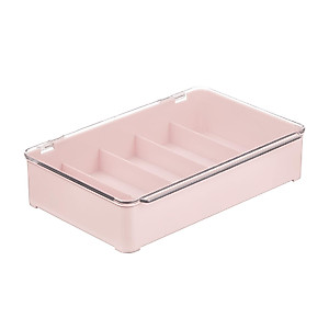 mDesign Plastic Stackable Eyeglass Case Storage Organizer with Hinged Lid for Unisex Sunglasses, Reading Glasses, Fashion Eye Wear, Protective Glasses, 5 Sections, Ligne Collection, 2 Pack, Light Pink