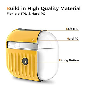 CRINCA for Airpods 3rd Generation Case Cover 2021, Luggage Design AirPods 3 Case with Keychain for Men Women Hard Shell Shockproof for AirPod 3rd Gen Case，Yellow
