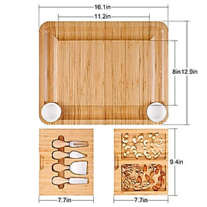 MOSONIC Cheese Board and Knife Set - Bamboo Charcuterie Board Meat Charcuttery Platter Serving Tray, Gifts for Mother's Day Thanksgiving Christmas Housewarming
