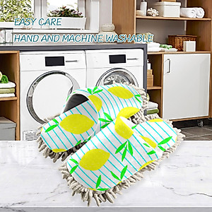 FLildon Microfiber Cleaning Slippers Lemon Stripe Washable Mop Shoes Slipper for Men/Women House Floor Dust Cleaner, Size L