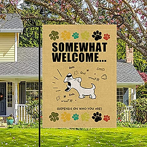 Funny Dog Garden Flag Somewhat Welcome Vertical Double Sided Farmhouse Outdoor Yard Decoration 12.5 x 18 Inch