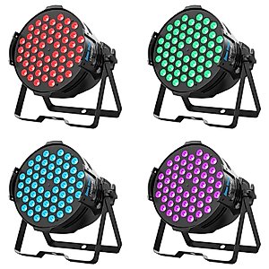 Seven Stars LED Stage Lights Sound Activated, RGB DMX Stage DJ Lights Sound Activated, LED Par Lights Party Wash Lights for Parties, Church, Concert, Wedding, Bar, Club Stage Lighting (4 Pack)