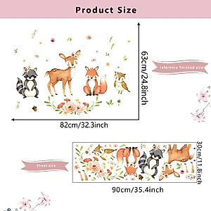 Supzone Woodland Animal Wall Decals Cartoon Animal Wall Stickers Cute Raccoon Deer Fox Owl Forest Animal Wall Decal for Kids Baby Nursery Playroom Bedroom Wall Decor