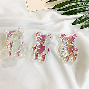 yxsian69g Mobile Phone Grip Holder Easy Installation Multi-Purpose Adorable 3D Laser Bear Phone Holder Mobile Grip Bracket Multicolor