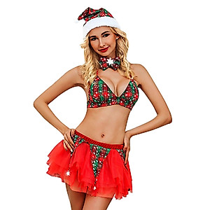 Womens Sexy Thong Lingerie Set Buffalo Plaid Bra and Tutu Skirts/Panty Set Valentines Teddy Lingerie Babydoll Set Lingerie for Women Thong Set Nightdress Underwear Chemises Set Holiday Outfits Red