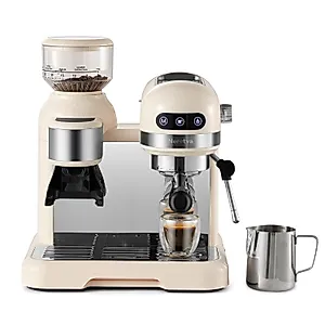 Neretva 20 Bar Espresso Coffee Machine with Grinder Steam Wand for Latte Espresso and Cappuccino, 58MM Portafilter Espresso Maker For Home Barista, 1350W Premium Italian High Pressure (Beige)