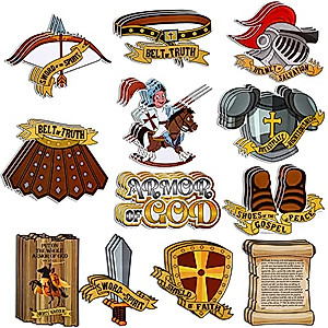 36 Pcs Armor of God Cutouts for Kids Books of The Bible Poster Religious Bulletin Board for Sunday School and Religious Classroom Decorations Children Kids Home Wall Bible Crafts Art Activities