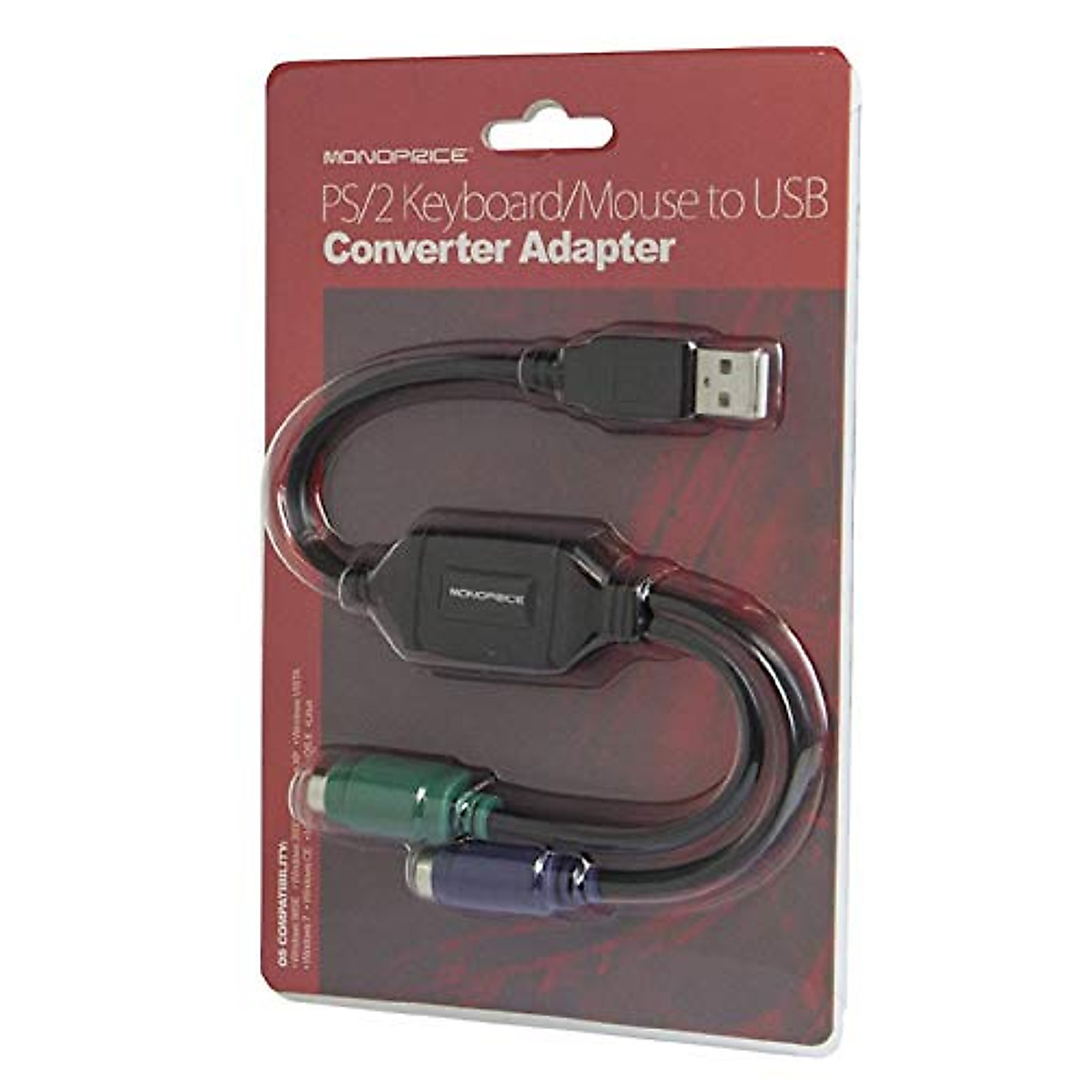 Monoprice PS/2 Keyboard/Mouse to USB Converter Adapter, Black (110934)