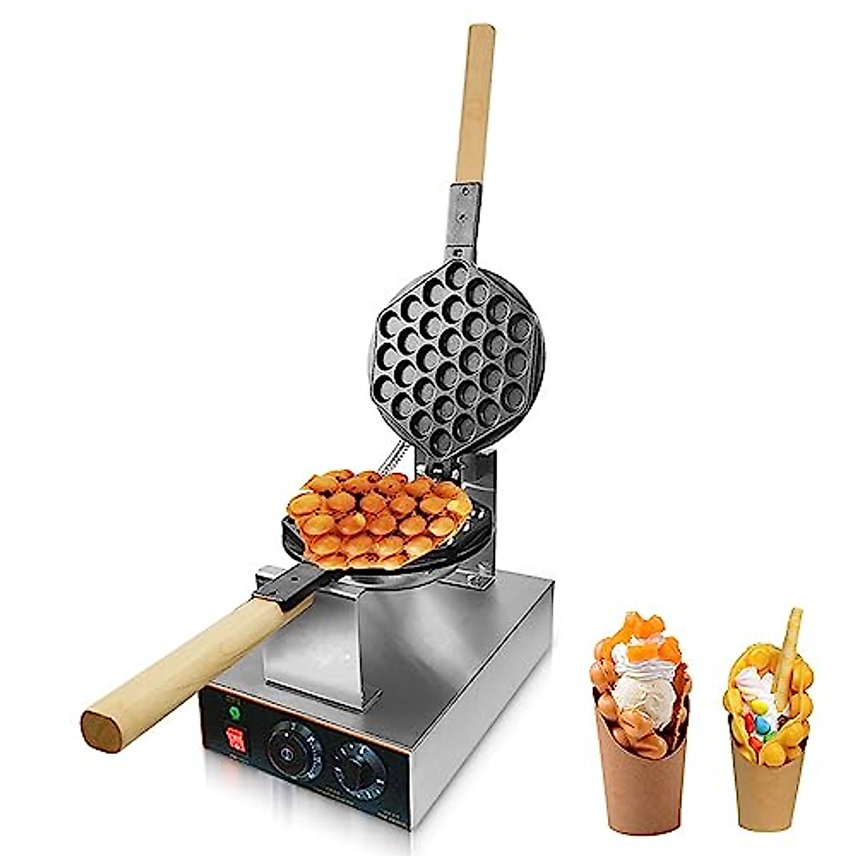 Electric Ice Cream Cone Waffle Maker Machine 1400W Non-Stick Rotatable Waffle Baker Machine with 50~300℃ Temp Range for Bakery, Restaurant, Snack Bar or Household