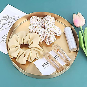 Round Gold Tray, Dedoot Decorative Tray Small - 7.8inch Stainless Steel Metal Tray Organizer Storage Organizer Vanity Trays for Jewelry Cosmetics Coffee Tea Candle, Bathroom Plate Kitchen Tableware