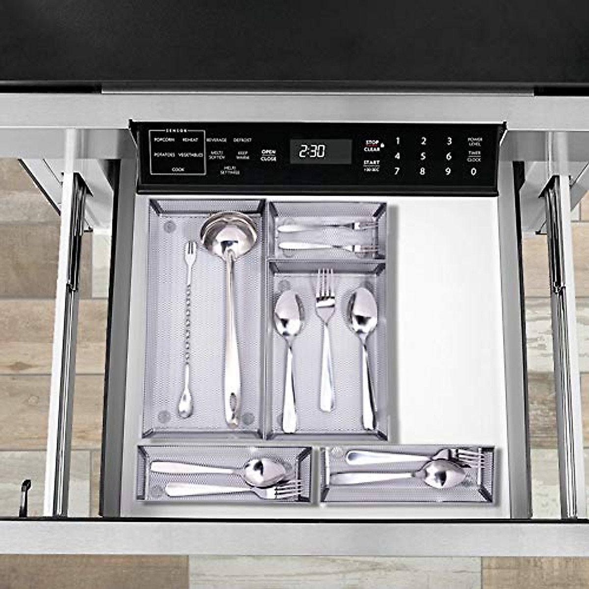 ANEWNICE Lovewud Flatware Drawer Organizer Tray, Metal Mesh Silverware Utensil Drawer Tray Kitchen Cutlery Organizer with Anti-Slip Feet, Set of 5