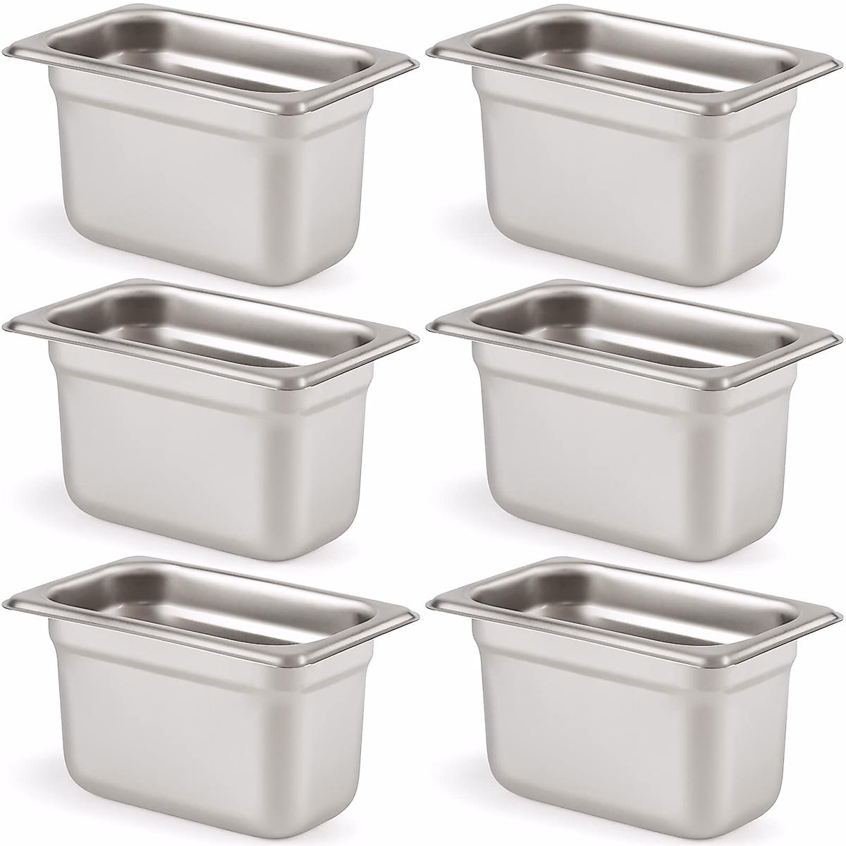 CURTA 6 Pack Anti-Jam Hotel Pans, 1/9 Size 4 Inch Deep, NSF Commercial 18/8 Stainless Steel Chafing Steam Table Pan, Catering Storage Metal Food Pan