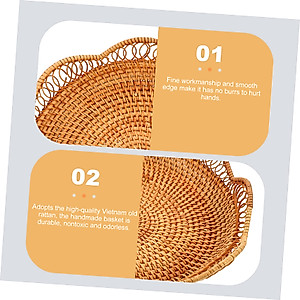 ADOCARN 1pc Rattan Fruit Bowl Woven Fruit Basket Straw Bread Basket Wicker Fruit Basket for Kitchen Fruit Holder Table Fruit Serving Desktop Organizer Egg Basket Food Basket Wooden Round