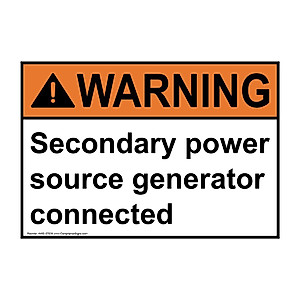 ComplianceSigns.com Warning Secondary Power Source Generator Connected ANSI Label Decal, 5x3.5 inch 4-Pack Vinyl for Electrical Industrial Notices