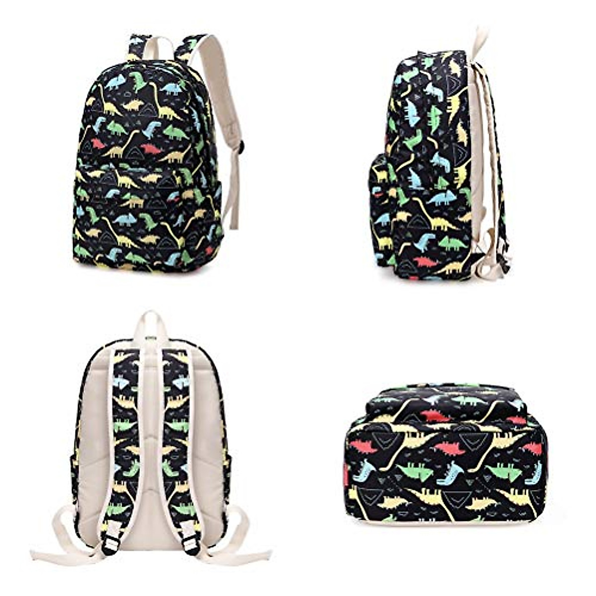 3Pcs Cool Dinosaur Prints Elementary Girls Boys Backpacks with Lunch Bag, Capacity School Bag Back Packs for Boys