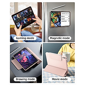 Marasone iPad Air 5th Generation Magnetic Case 2022 / iPad Air 4th 2020 Case 10.9 in Double-Layer Magnetic Folio Cover with Multiple Angles and Pencil Charging Support, Premium PU Leather（Pink）