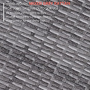 VEIKOU Patio Furniture Set Rocking Bistro Set, 3 Pc Outdoor Wicker w/Upgraded 3'' Thicken Cushion, Rattan Chair Conversation Sets with Glass Coffee Table, Grey/Black