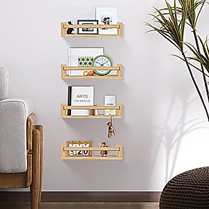 BOMID Wall Bookshelves,Set of 4 Natural Wood Floating Bookshelf,Nursery Shelves,Floating Book Shelves for Wall(Burlywood)