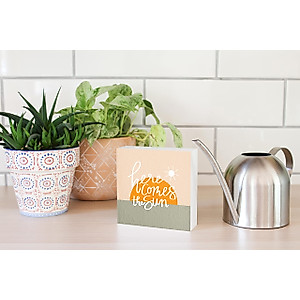 Here Comes the Sun Texture, JoyRide Home Decor Wood Block Sign, 5"x5" Freestanding, Shelf or Wall Displayed, Artist Designed Home Décor.