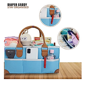 MELWEY Diaper Caddy - Newborn Essentials Must Haves,Baby Registry Basket,Nursery Changing Table and Car Storage Basket Organizer for Baby Boys Girls Shower Gift (Blue)